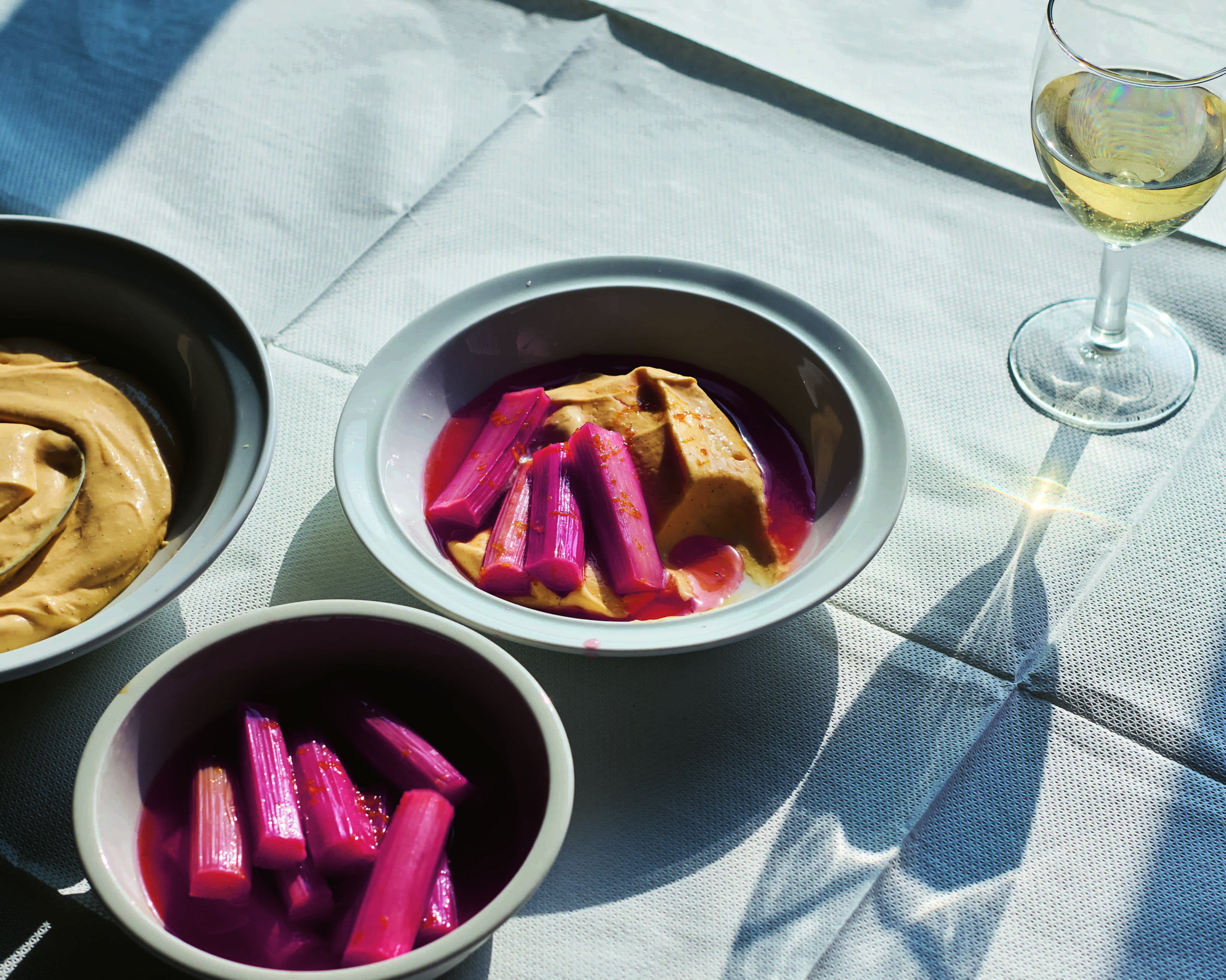 Set Custard with Rhubarb by Thomas Straker